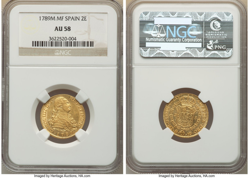 biddr - Heritage Auctions, Weekly Auction 232243, lot 64603. Charles IV gold 2 Escudos 1789 M-MF ...