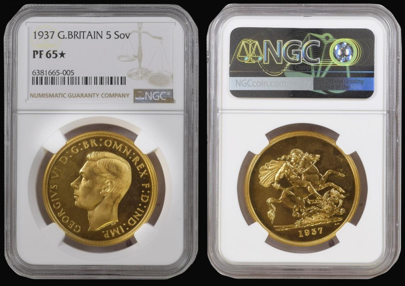 biddr - London Coins, Auction 179, lot 1585. Five Pounds 1937 Gold Proof S.4074, Marsh F40, in ...