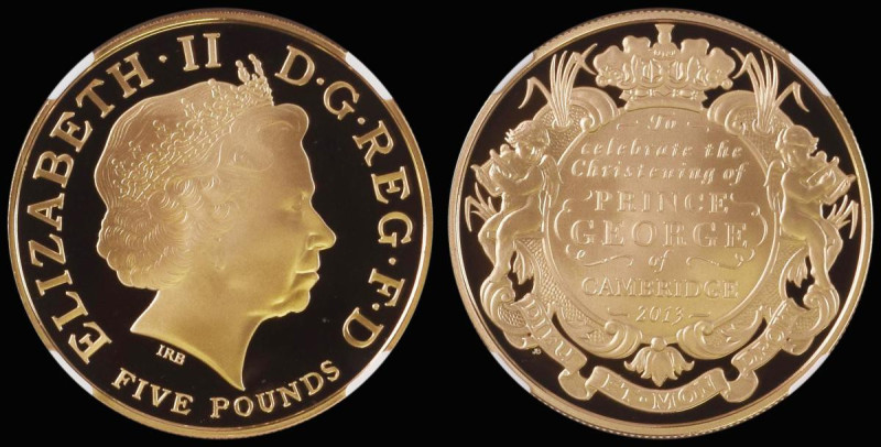 biddr - London Coins, Auction 180, lot 1325. Five Pound Crown 2013 Christening of Prince George ...