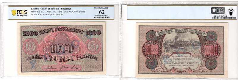 biddr - Coins.ee, Auction 64, lot 2082. Estonia 1000 Marka ND (1922) - Specimen (PROOV) - PCGS ...
