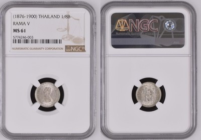 biddr - Galleria Auctions Tokyo, Online Auction 2, lot 1323. 1876-1900年 タイ ラーマ5世 1/8バーツ銀貨 NGC ...