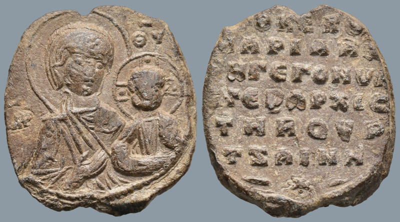 biddr - Olympus Numismatik, Auction 22, lot 876. Byzantine Lead Seal (13,4g 26,2mm diameter)