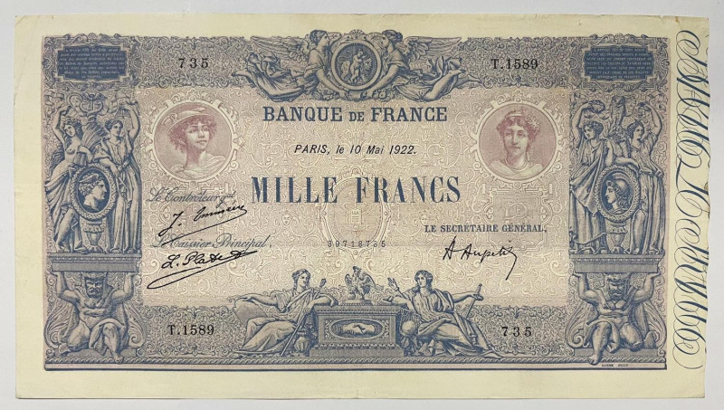 biddr - Numismatica Raponi, E-Live Auction 2, lot 874. FRANCIA 1000 Francs BLEU ET ROSE 10 mai ...